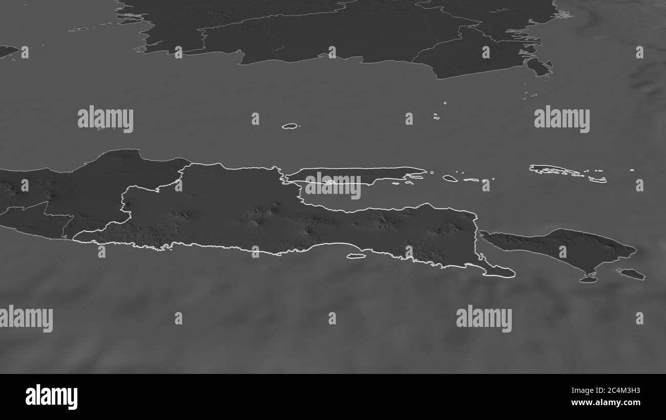Zoom in on Jawa Timur (province of Indonesia) outlined. Oblique ...
