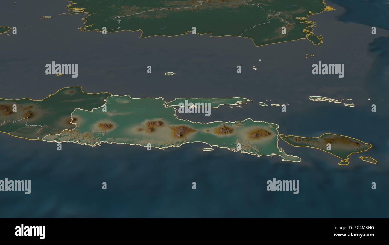 Zoom in on Jawa Timur (province of Indonesia) outlined. Oblique ...