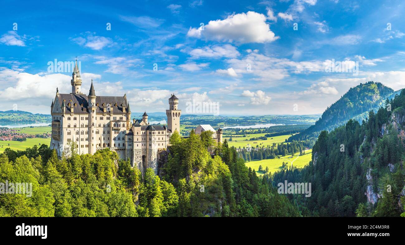 Neuschwanstein Castle in Fussen, Bavaria, Germany in a beautiful summer ...