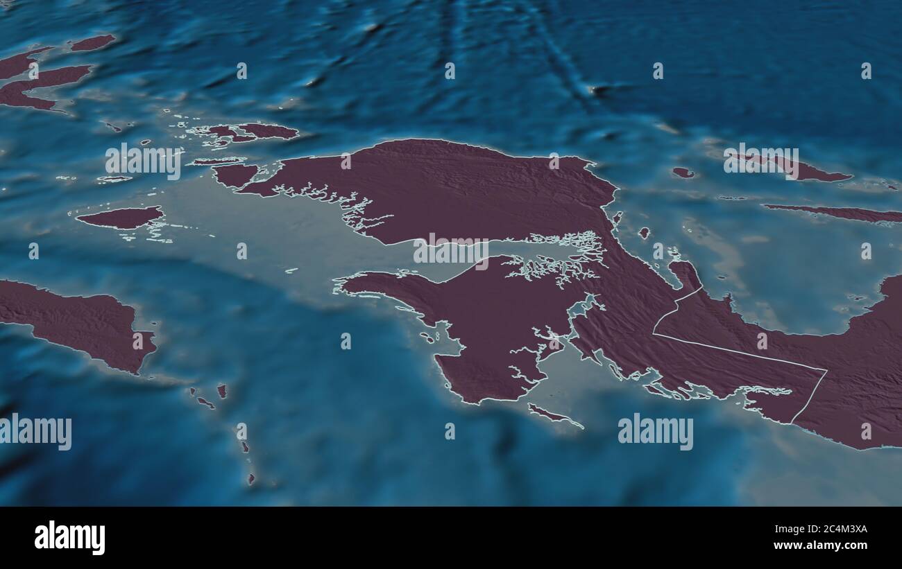 Zoom in on Papua Barat (province of Indonesia) outlined. Oblique ...
