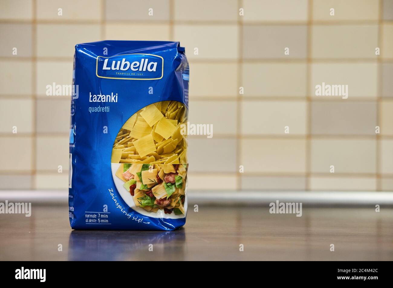 POZNAN, POLAND - Dec 05, 2017: Polish packed Lubella pasta in a bag ...