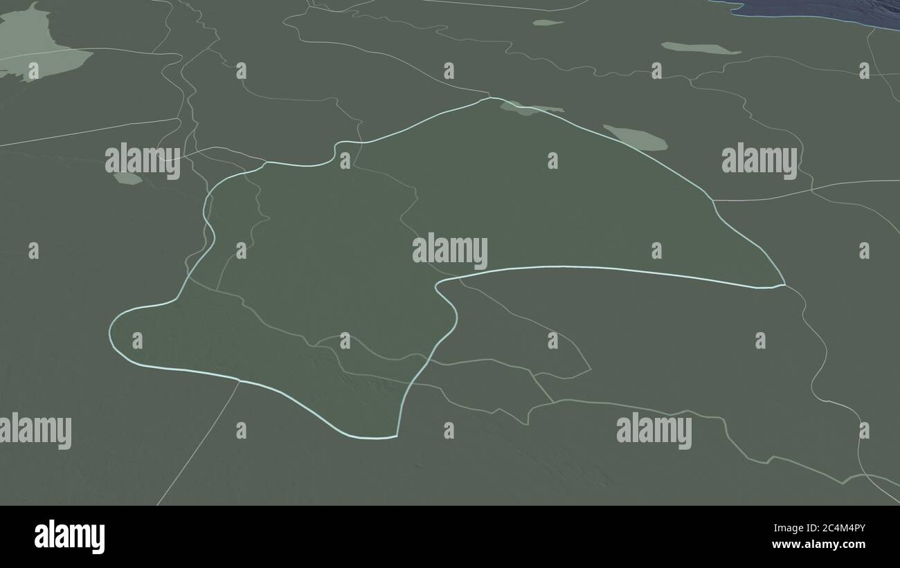 Zoom in on Al-Qadisiyah (province of Iraq) outlined. Oblique ...