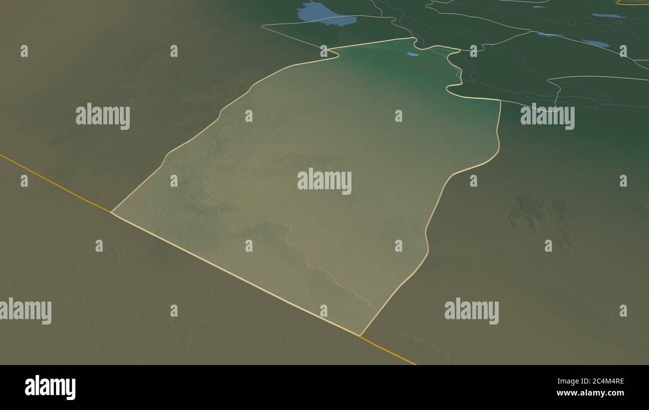 Zoom in on An-Najaf (province of Iraq) outlined. Oblique perspective ...