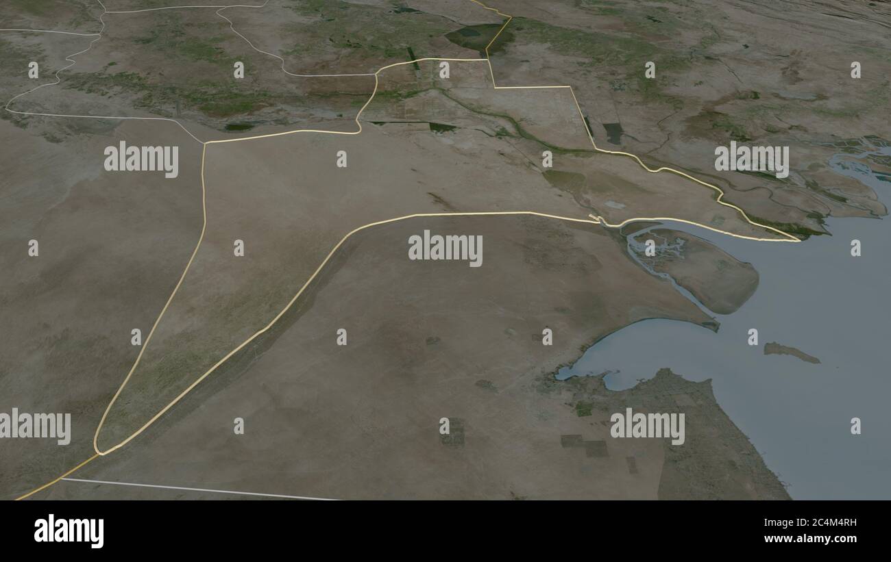 Zoom in on Al-Basrah (province of Iraq) outlined. Oblique perspective ...