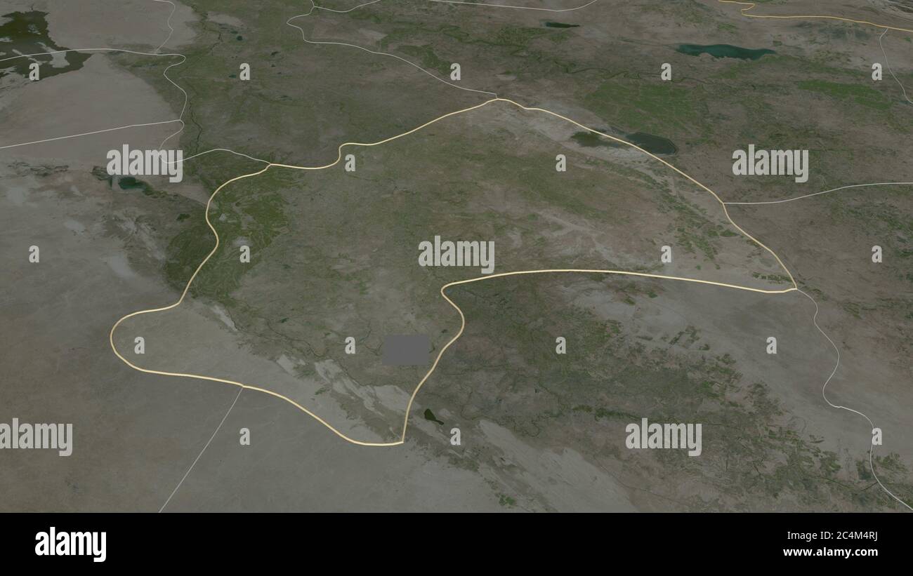 Zoom in on Al-Qadisiyah (province of Iraq) outlined. Oblique ...