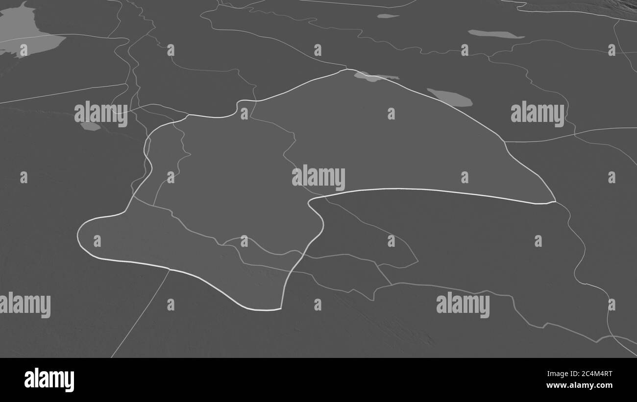 Zoom in on Al-Qadisiyah (province of Iraq) outlined. Oblique ...