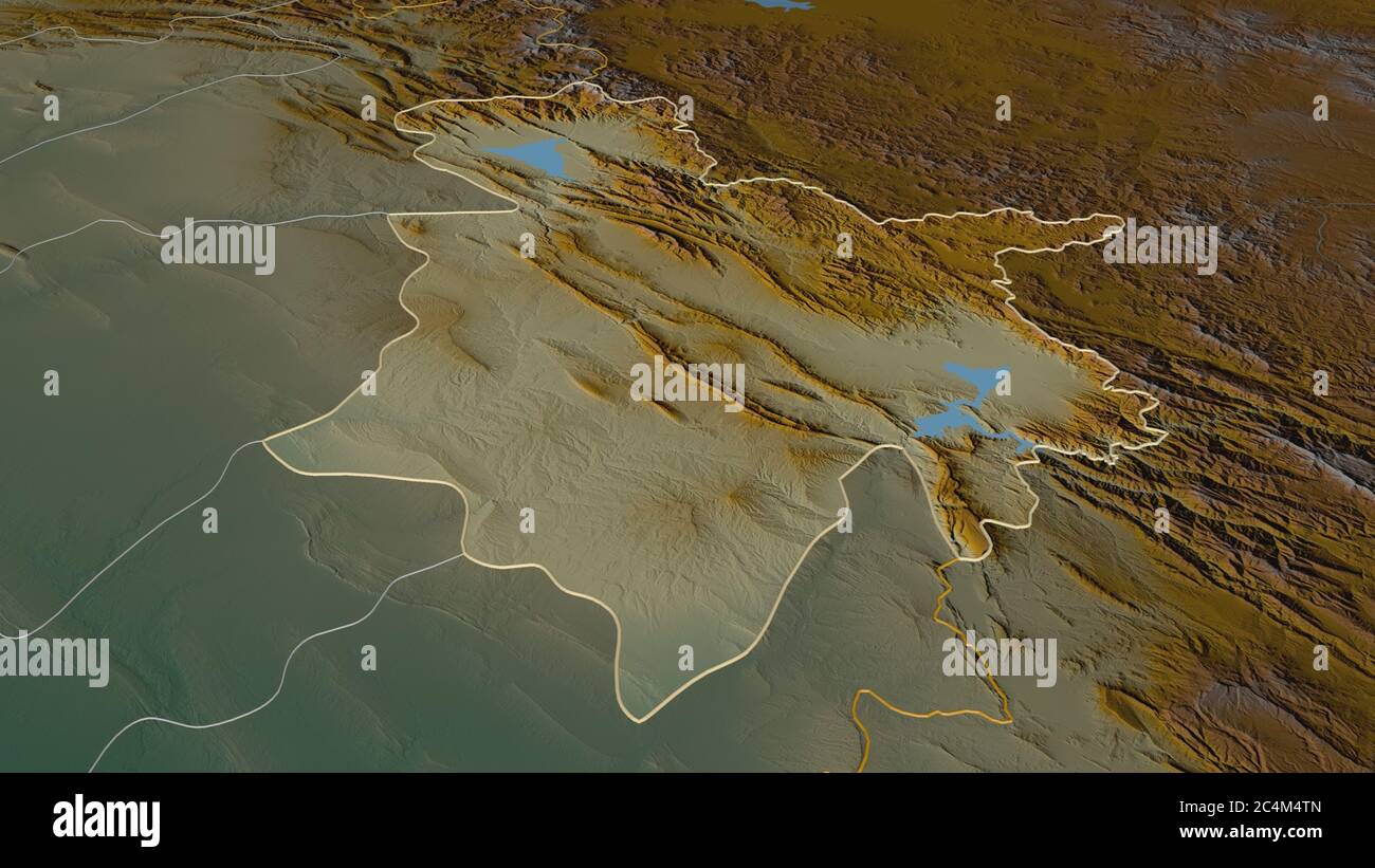 Zoom in on As-Sulaymaniyah (province of Iraq) outlined. Oblique ...