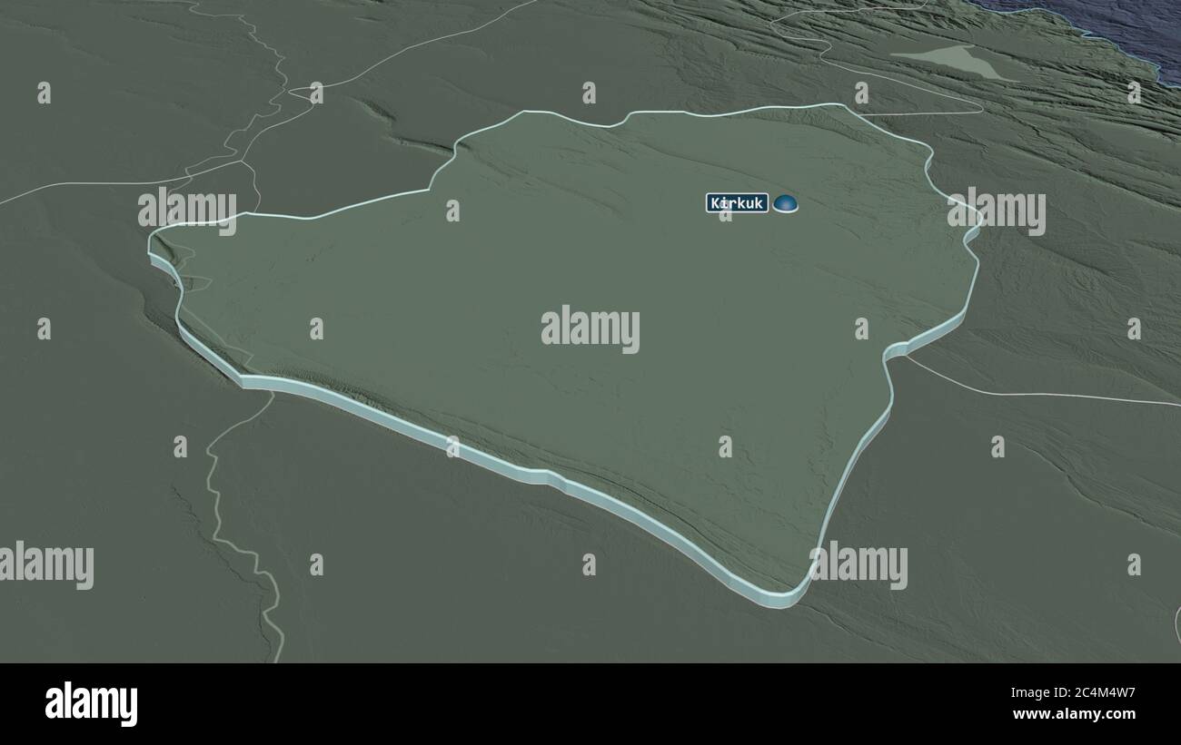 Zoom in on At-Ta'mim (province of Iraq) extruded. Oblique perspective ...