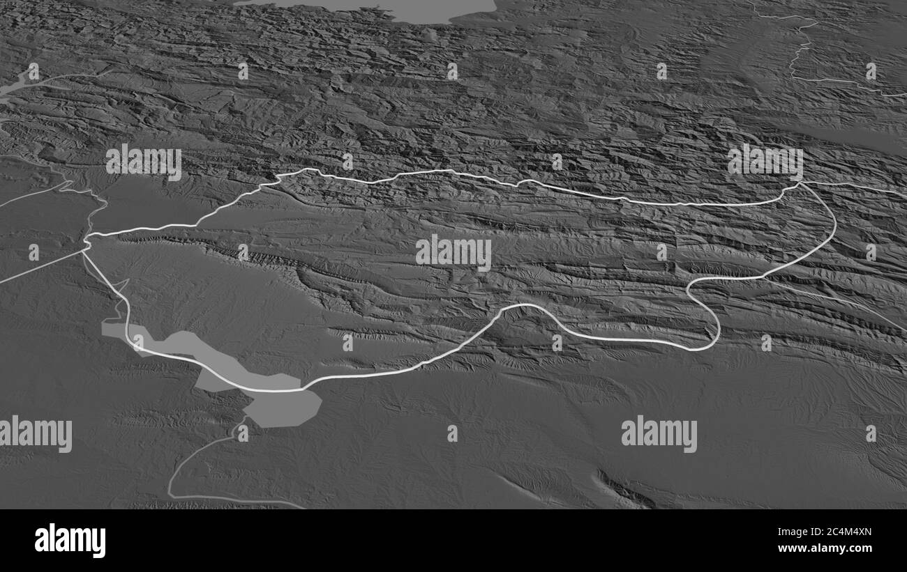 Zoom in on Dihok (province of Iraq) outlined. Oblique perspective ...