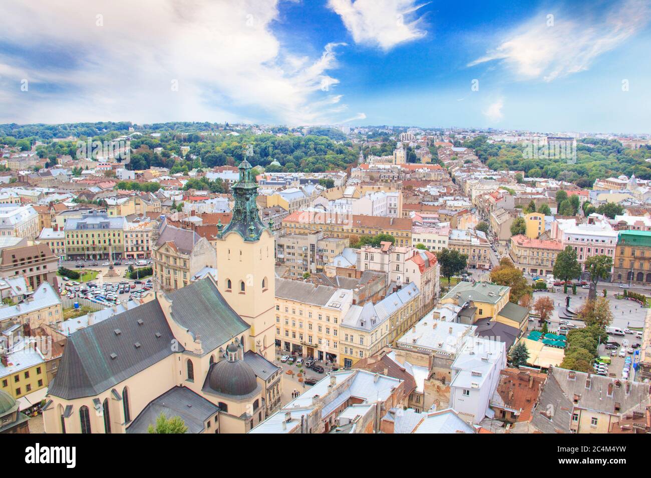Beautiful view of the Town Hall Tower, Adam Mickiewicz Square and the ...