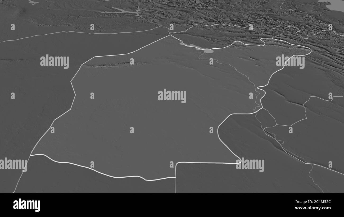 Zoom in on Ninawa (province of Iraq) outlined. Oblique perspective ...