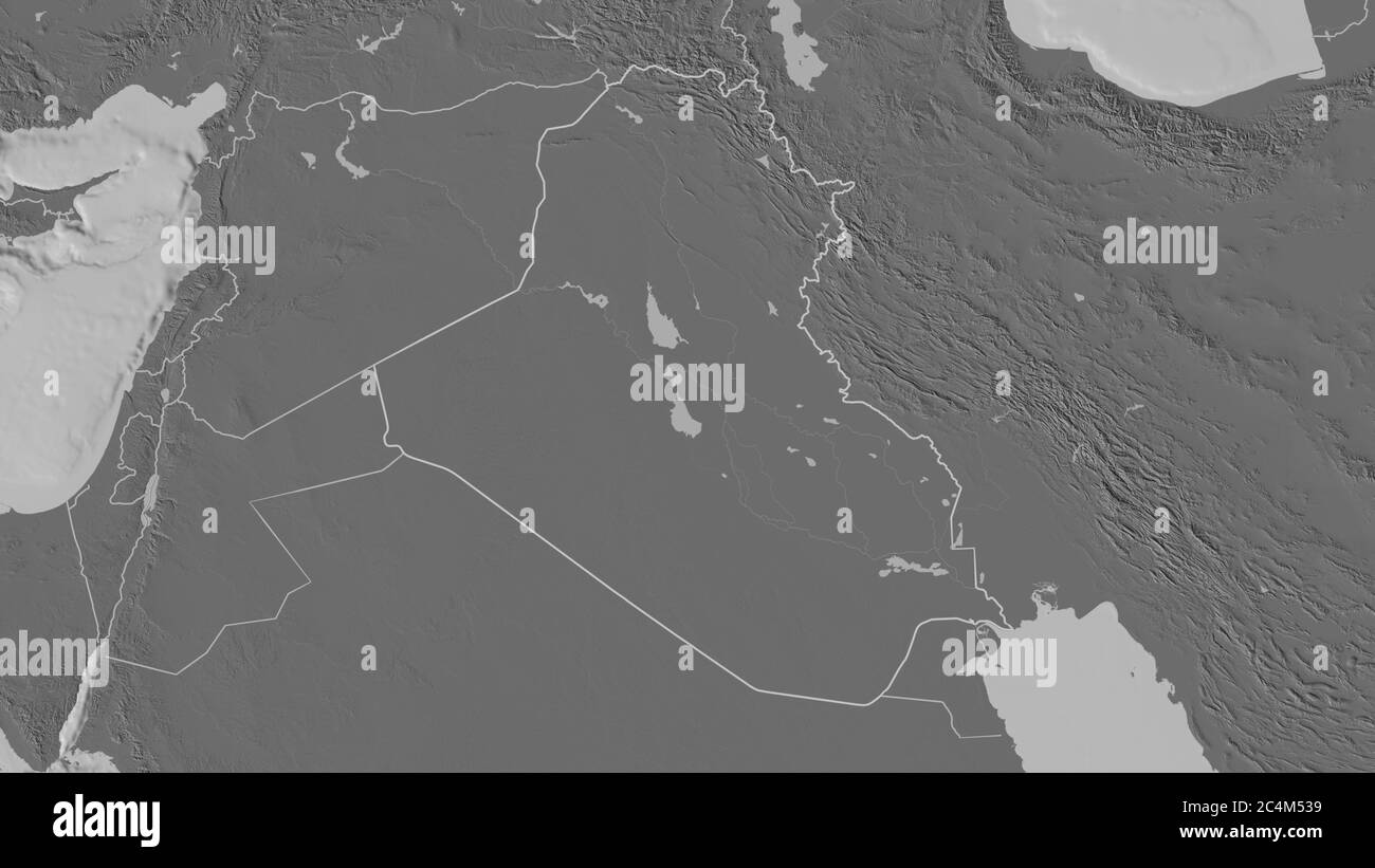 Outlined shape of the Iraq area. Bilevel elevation map with surface ...
