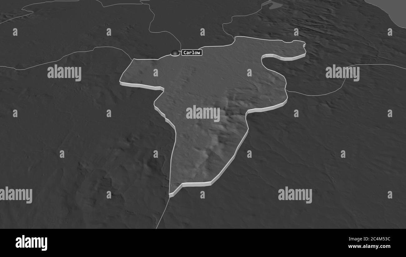 Zoom in on Carlow (county of Ireland) extruded. Oblique perspective ...