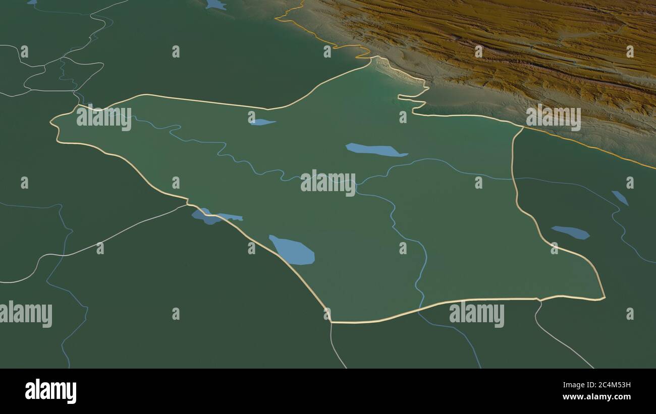 Zoom in on Wasit (province of Iraq) outlined. Oblique perspective ...