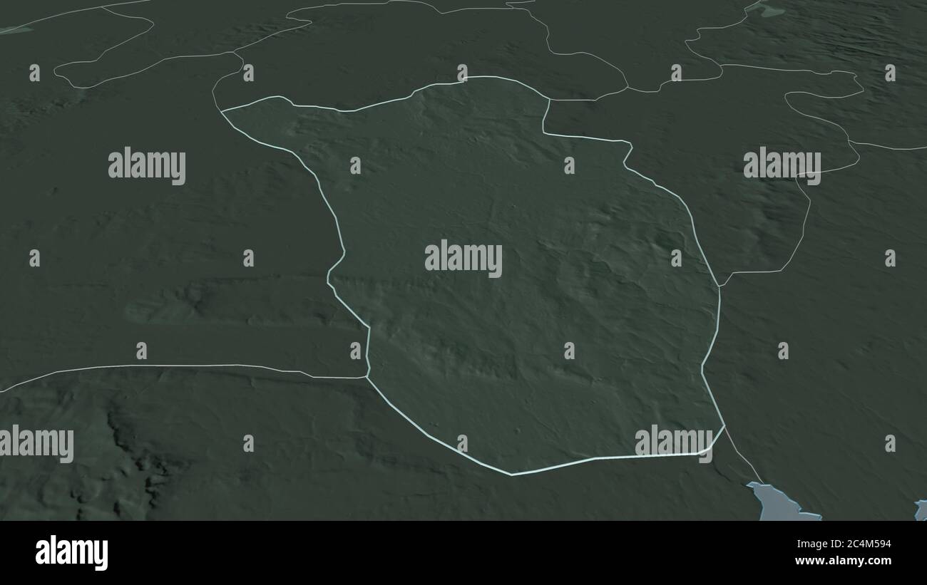 Zoom in on Kilkenny (county of Ireland) outlined. Oblique perspective ...