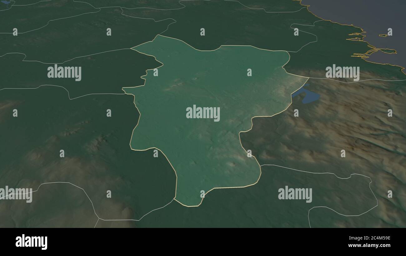 Zoom in on Kildare (county of Ireland) outlined. Oblique perspective ...