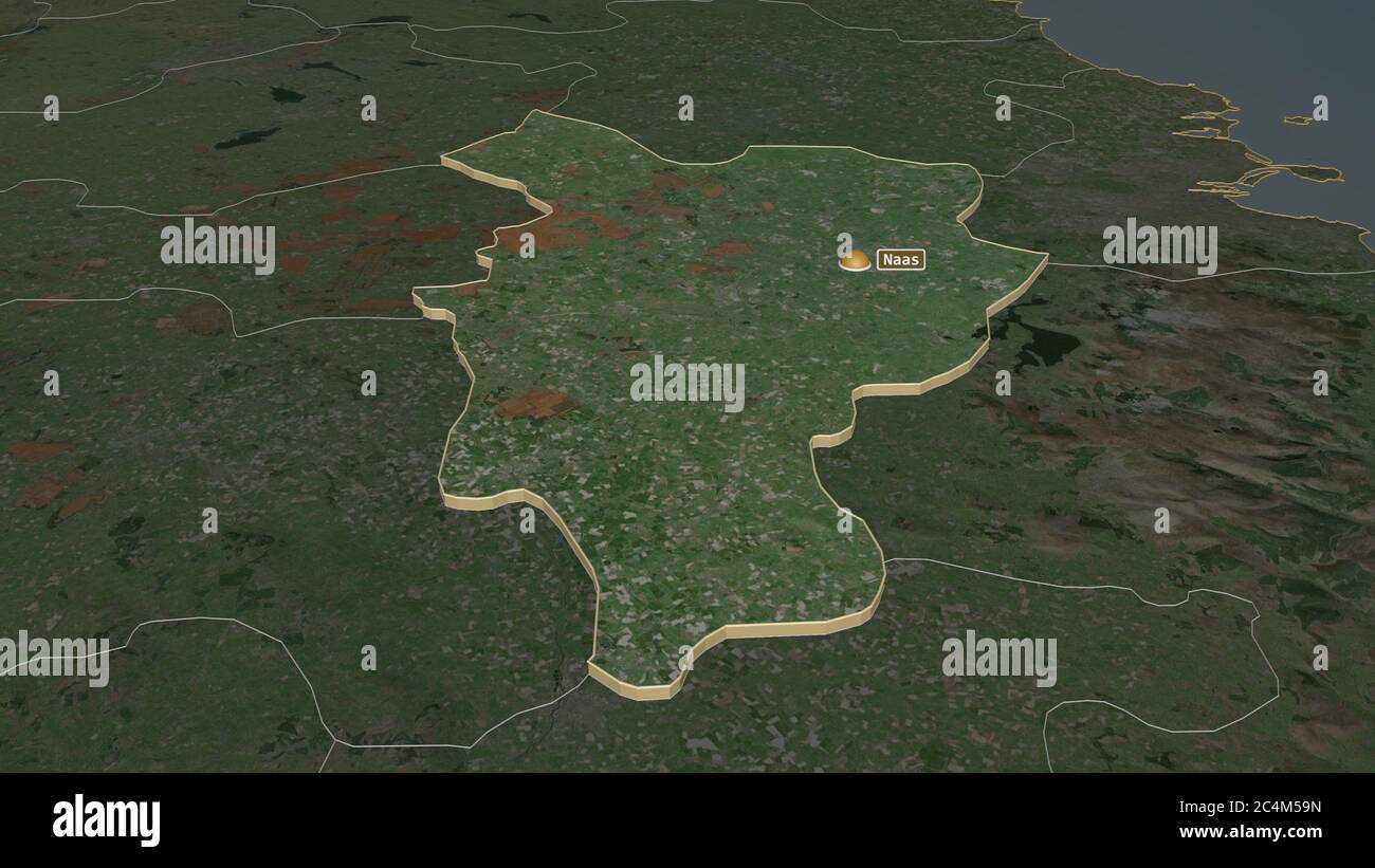 Zoom in on Kildare (county of Ireland) extruded. Oblique perspective ...