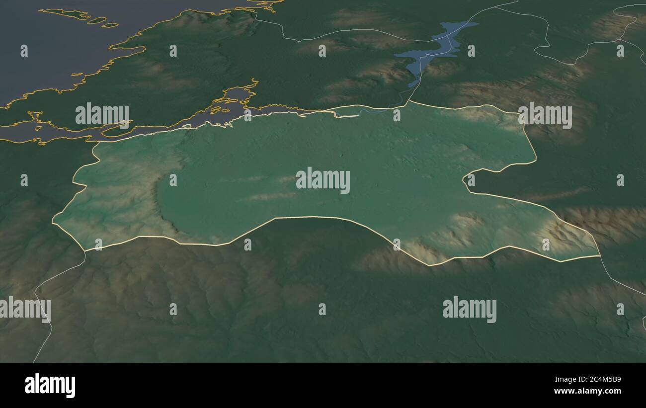 Zoom in on Limerick (county of Ireland) outlined. Oblique perspective ...