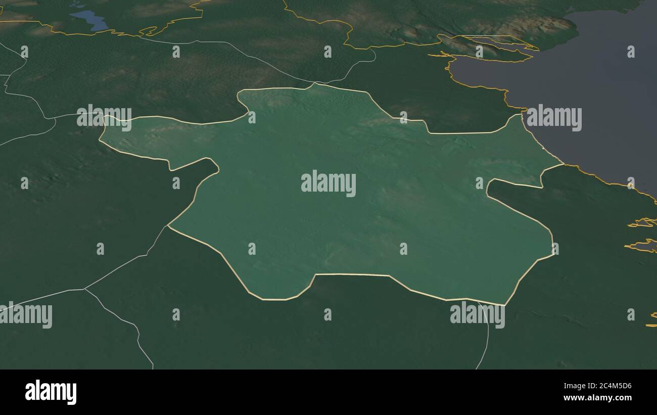 Zoom in on Meath (county of Ireland) outlined. Oblique perspective ...