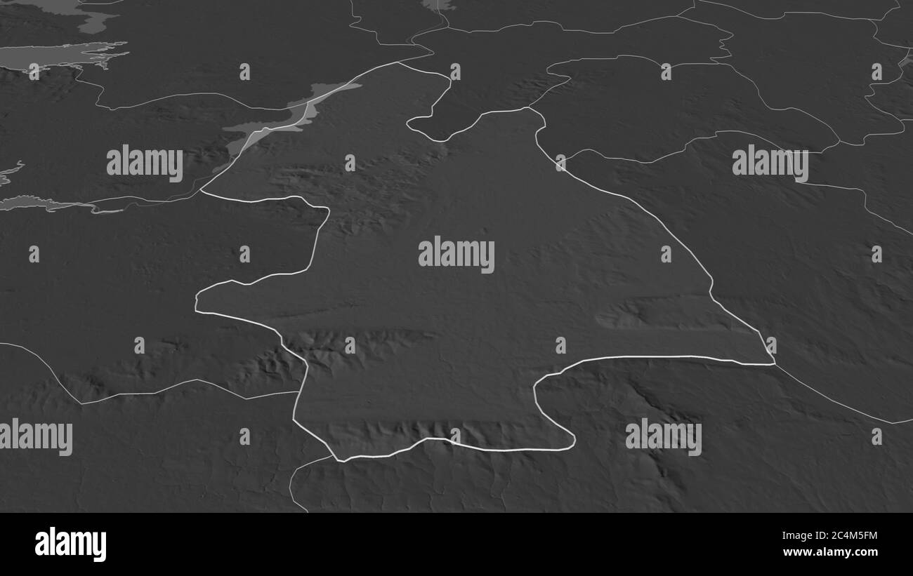 Zoom in on Tipperary (county of Ireland) outlined. Oblique perspective ...
