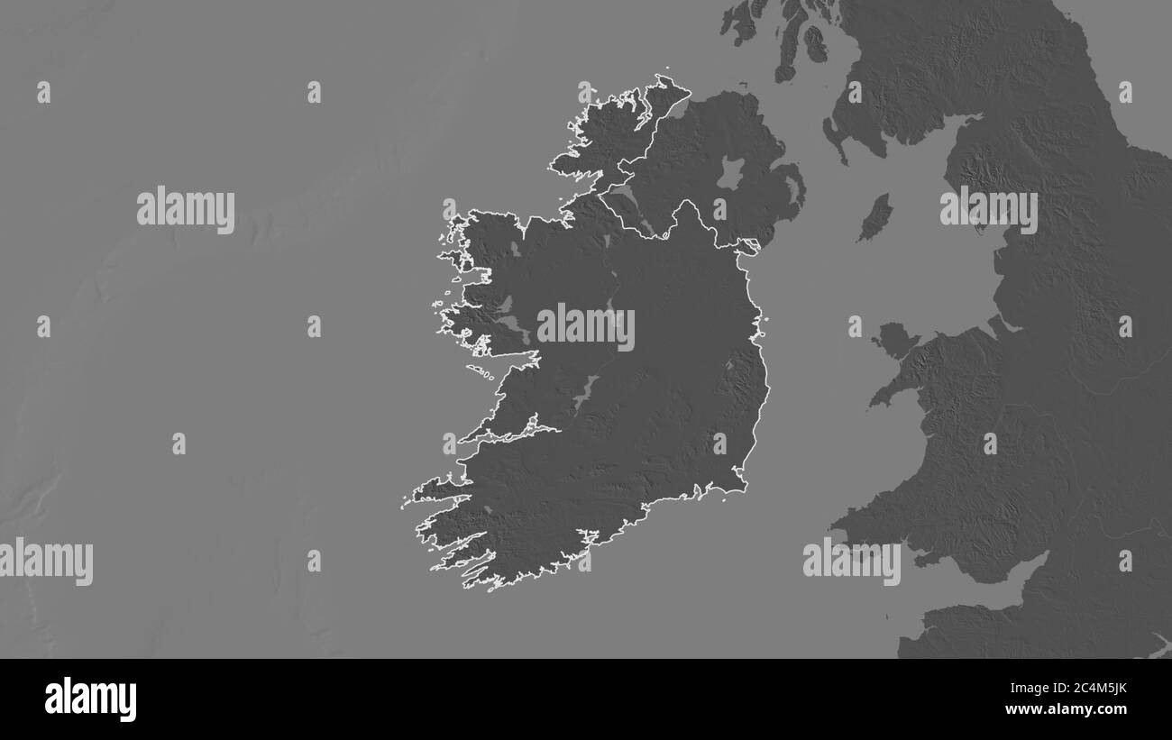 Outlined shape of the Ireland area. Bilevel elevation map with surface ...