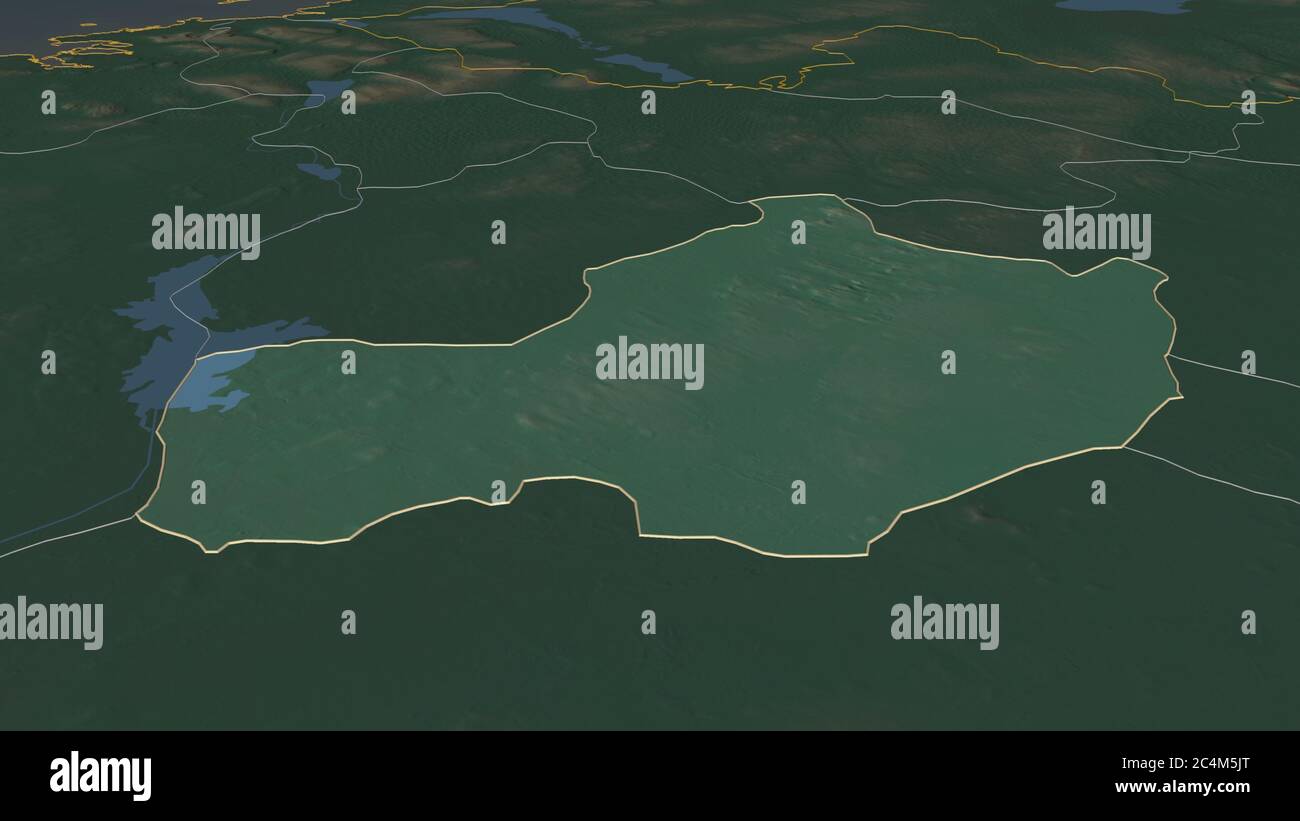 Zoom in on Westmeath (county of Ireland) outlined. Oblique perspective ...