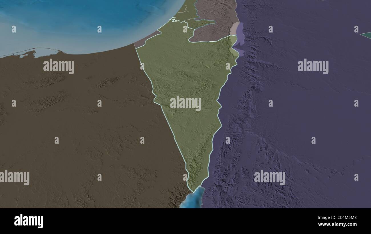 Zoom in on HaDarom (district of Israel) outlined. Oblique perspective ...