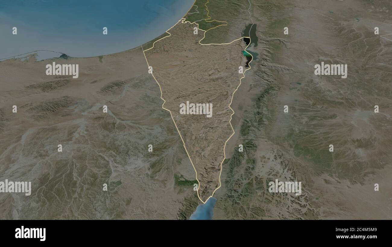Zoom in on HaDarom (district of Israel) outlined. Oblique perspective ...