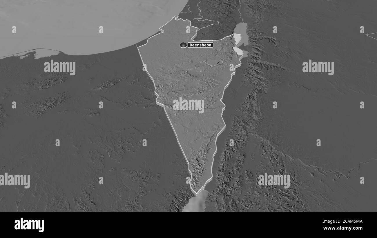 Zoom in on HaDarom (district of Israel) extruded. Oblique perspective ...