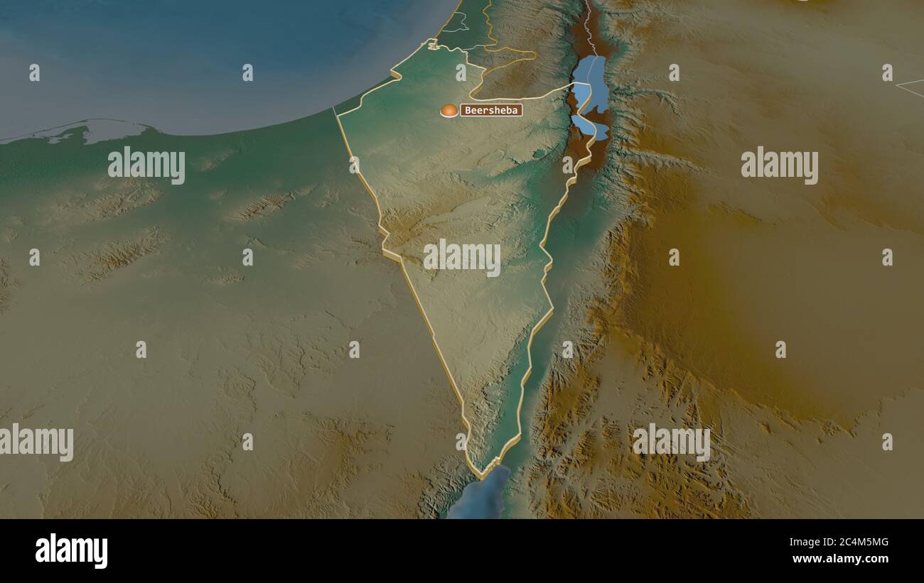 Zoom in on HaDarom (district of Israel) extruded. Oblique perspective ...