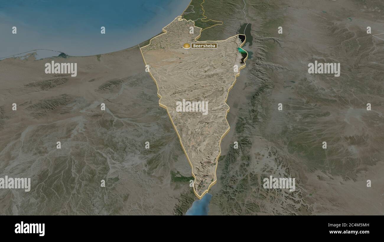 Zoom in on HaDarom (district of Israel) extruded. Oblique perspective ...