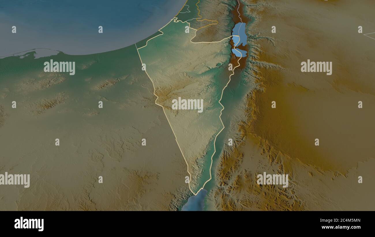 Zoom in on HaDarom (district of Israel) outlined. Oblique perspective ...
