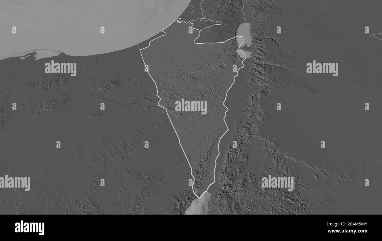 Zoom in on HaDarom (district of Israel) outlined. Oblique perspective ...