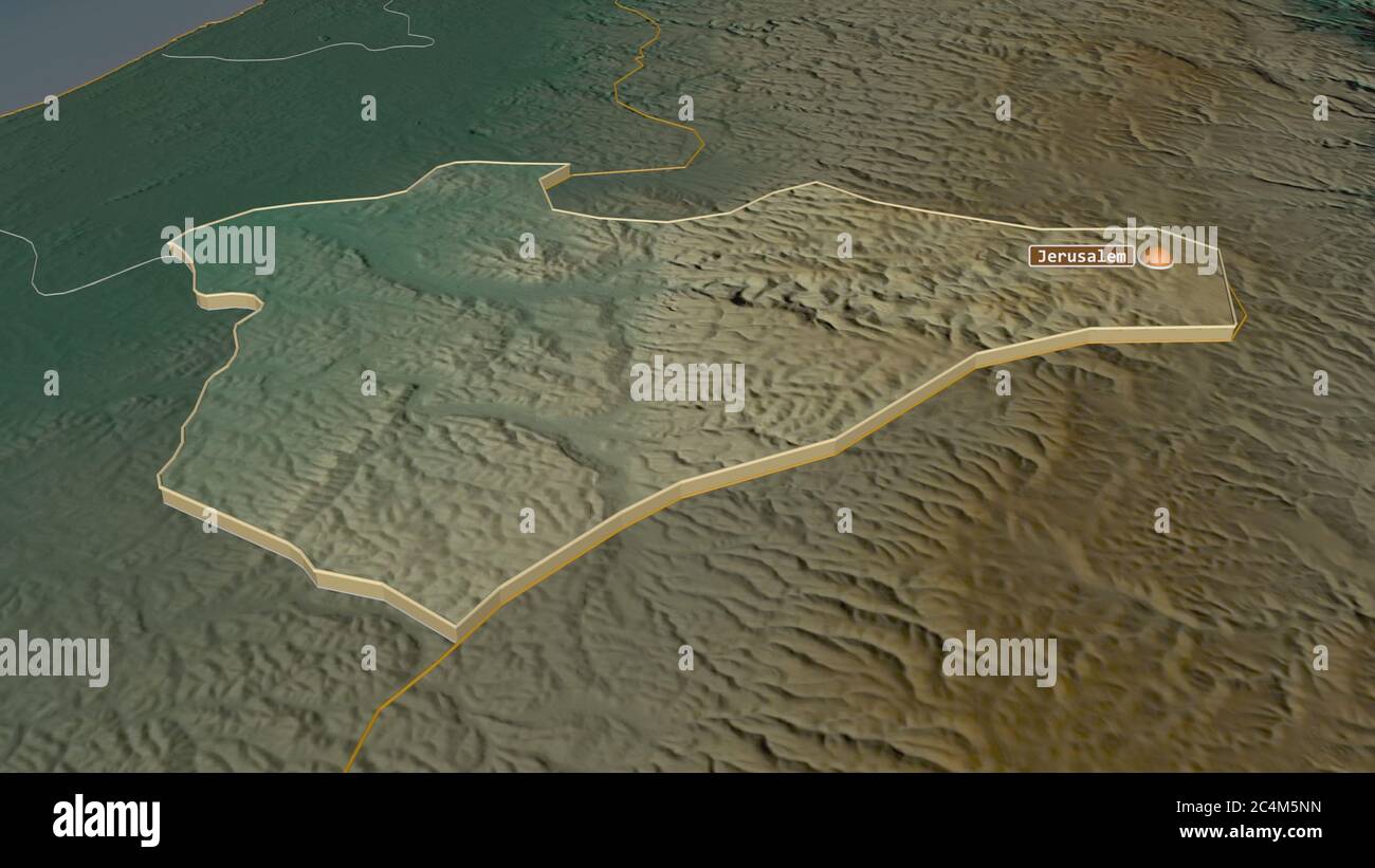 Zoom in on Jerusalem (district of Israel) extruded. Oblique perspective ...