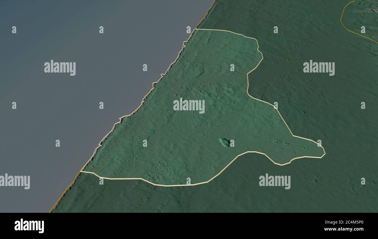 Zoom in on Tel Aviv (district of Israel) outlined. Oblique perspective ...