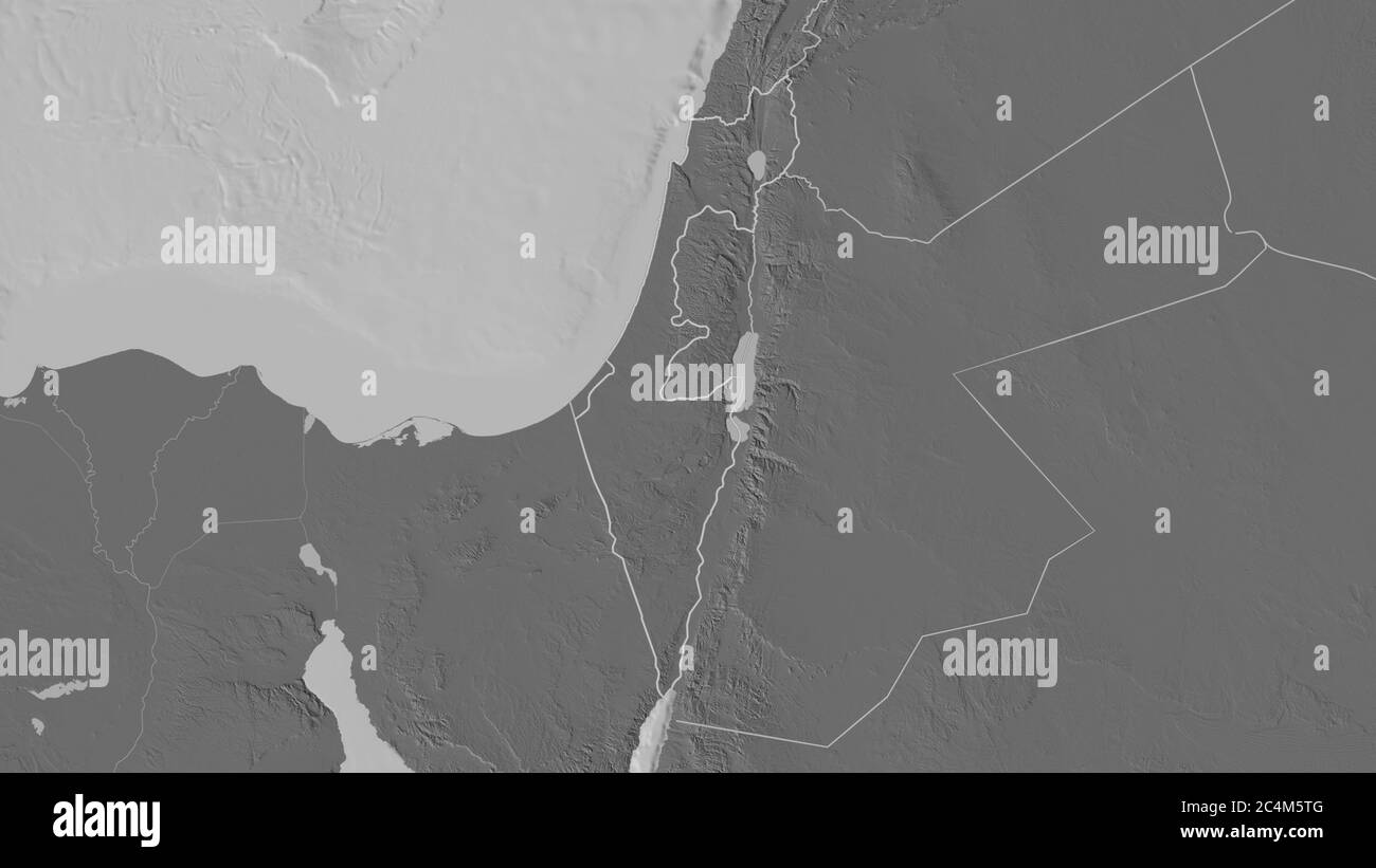 Outlined shape of the Israel area. Bilevel elevation map with surface ...