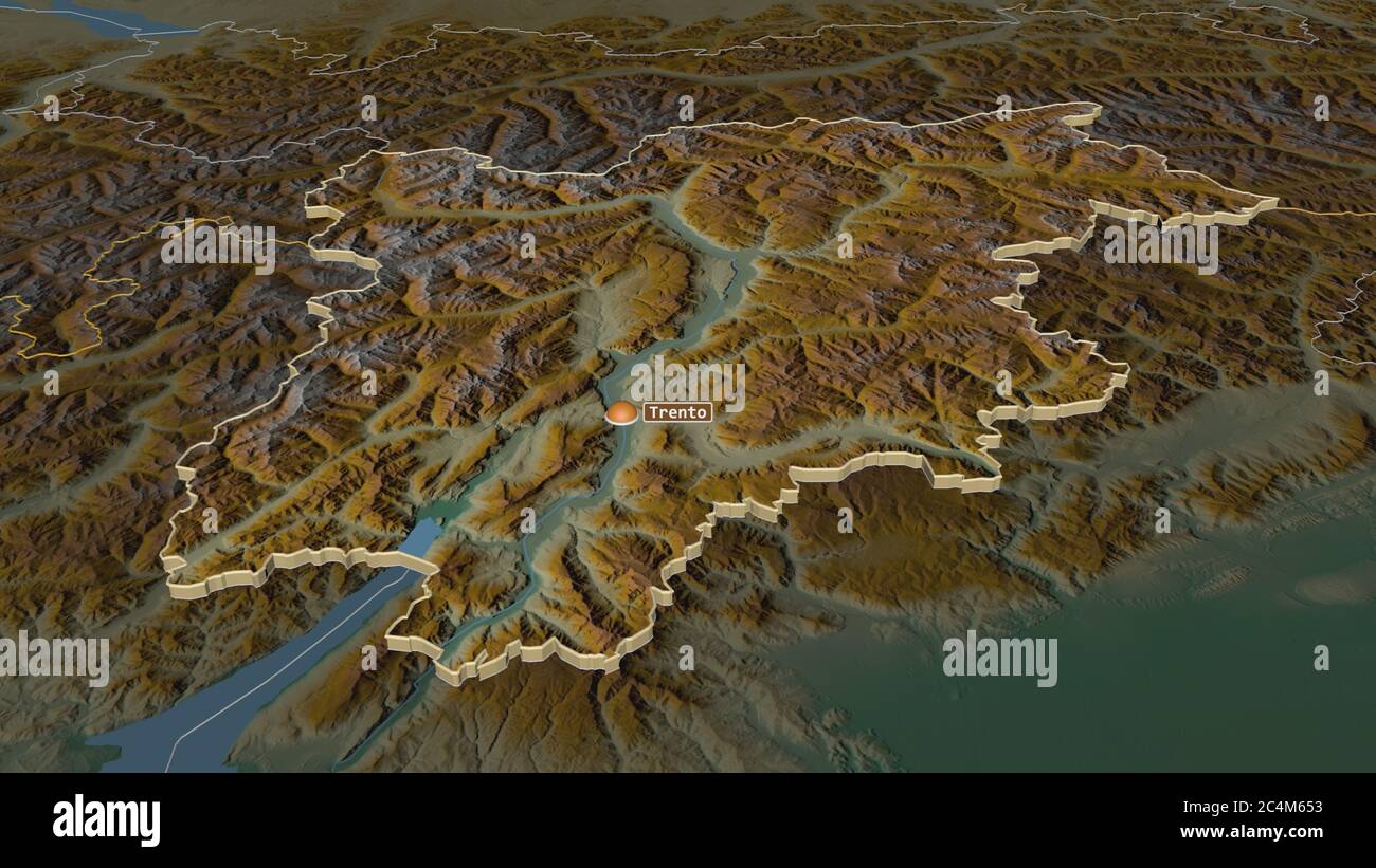 Zoom in on Trentino-Alto Adige (autonomous region of Italy) extruded ...