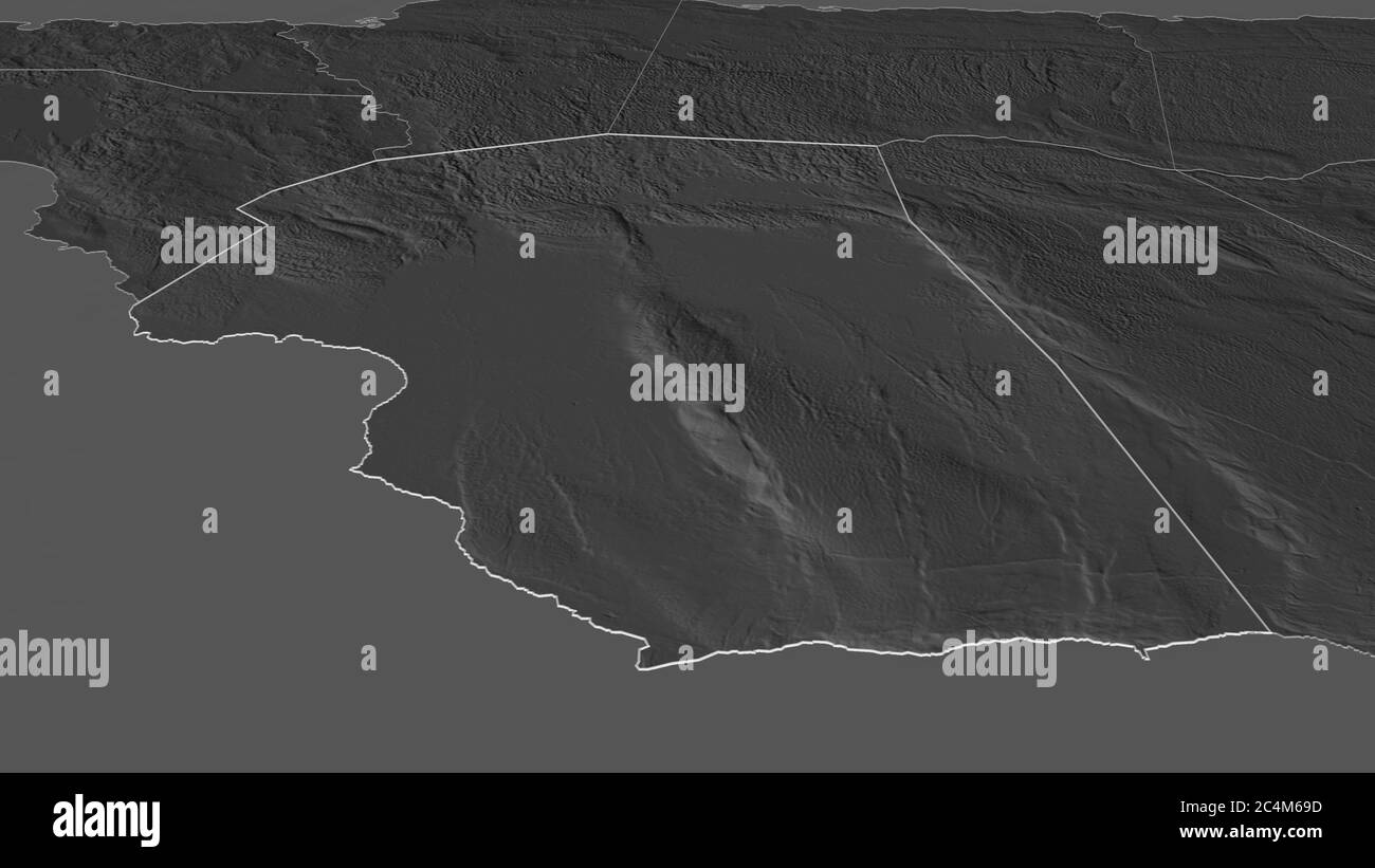 Zoom in on Saint Elizabeth (parish of Jamaica) outlined. Oblique ...