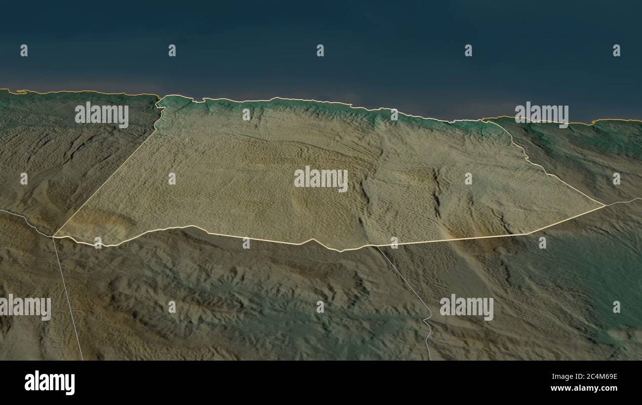 Zoom in on Saint Ann (parish of Jamaica) outlined. Oblique perspective ...