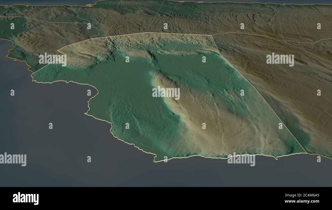 Zoom in on Saint Elizabeth (parish of Jamaica) outlined. Oblique ...