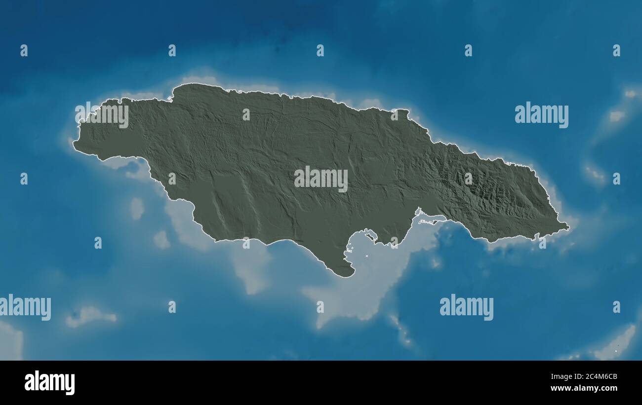 Outlined shape of the Jamaica area. Colored and bumped map of the ...