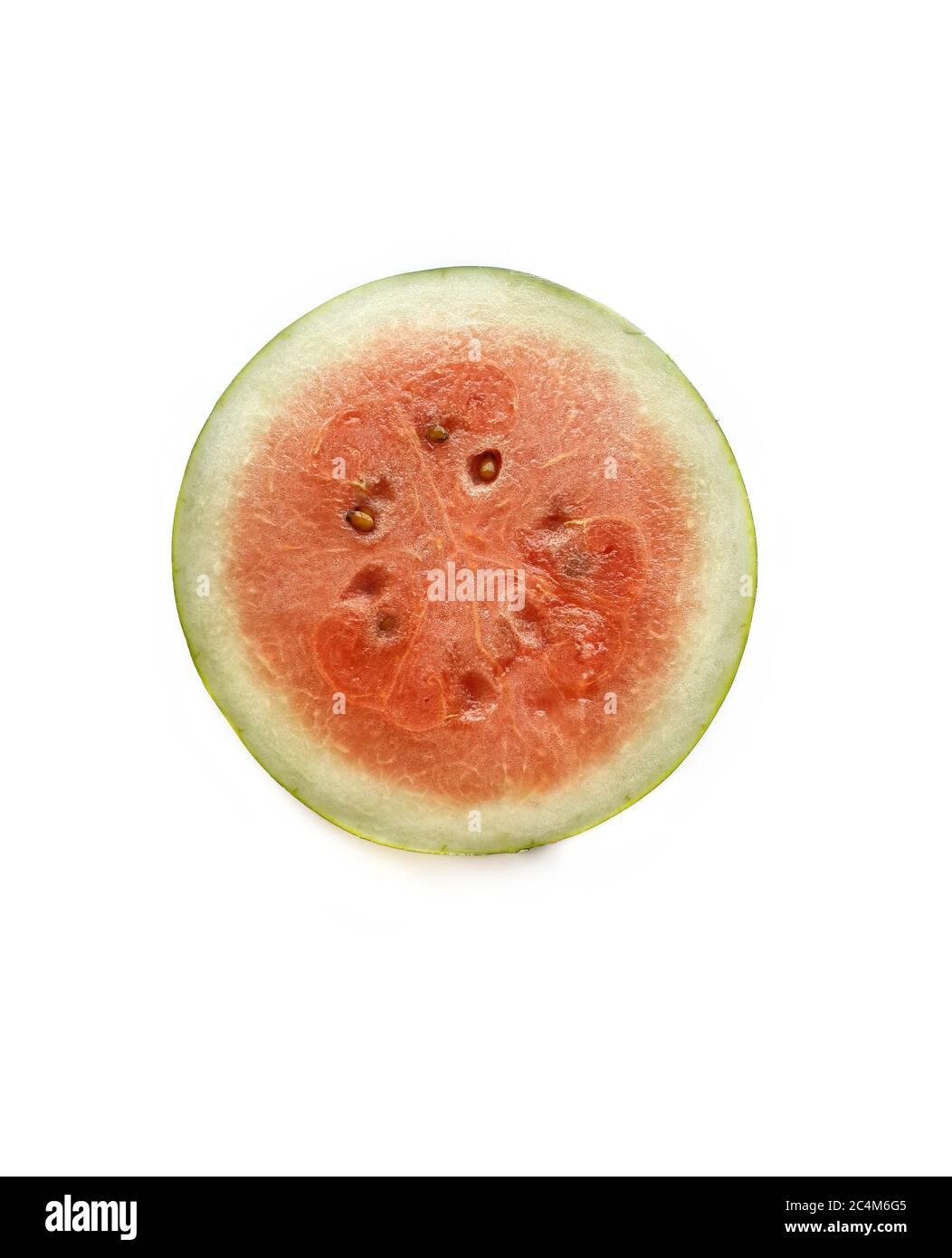 Closuep shot of a round watermelon slice isolated on a white background ...