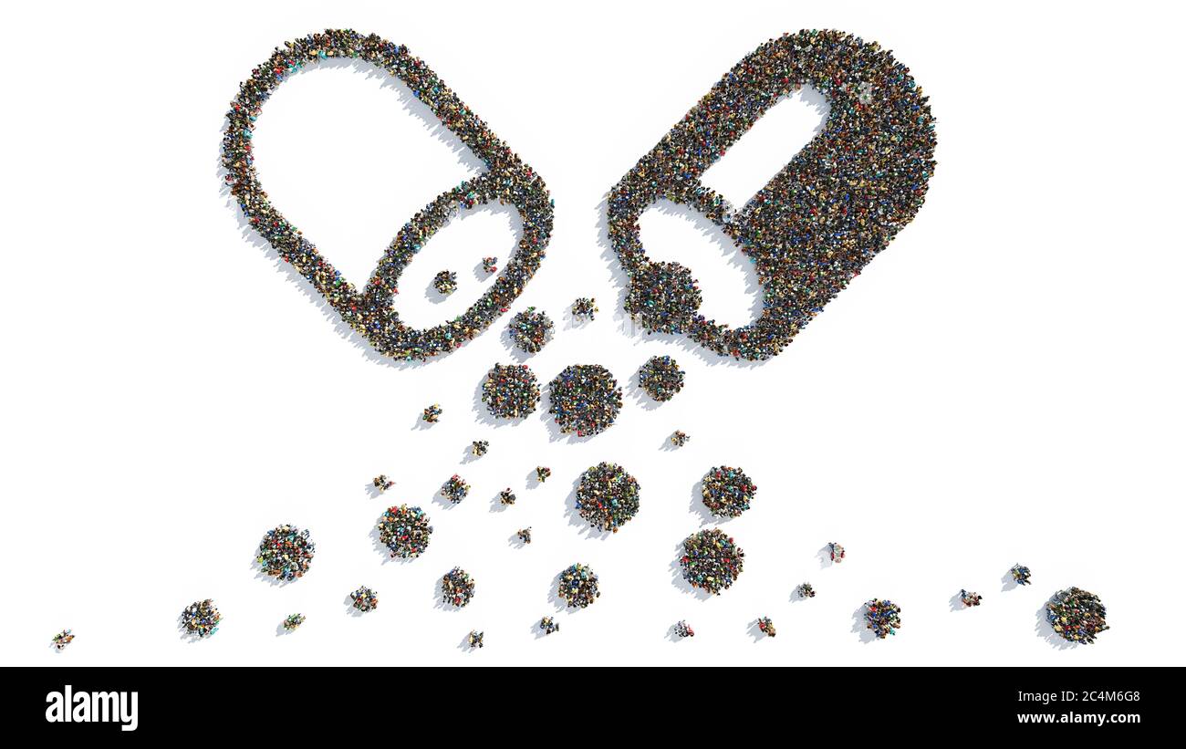 Top View of People Standing Together in the Form of an Opened Pill ...