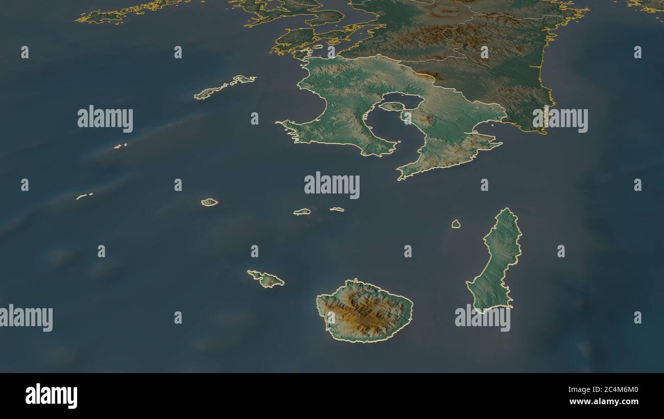 Zoom in on Kagoshima (prefecture of Japan) outlined. Oblique ...
