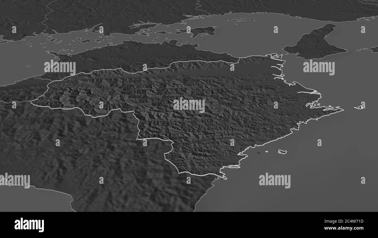 Zoom in on Tokushima (prefecture of Japan) outlined. Oblique ...