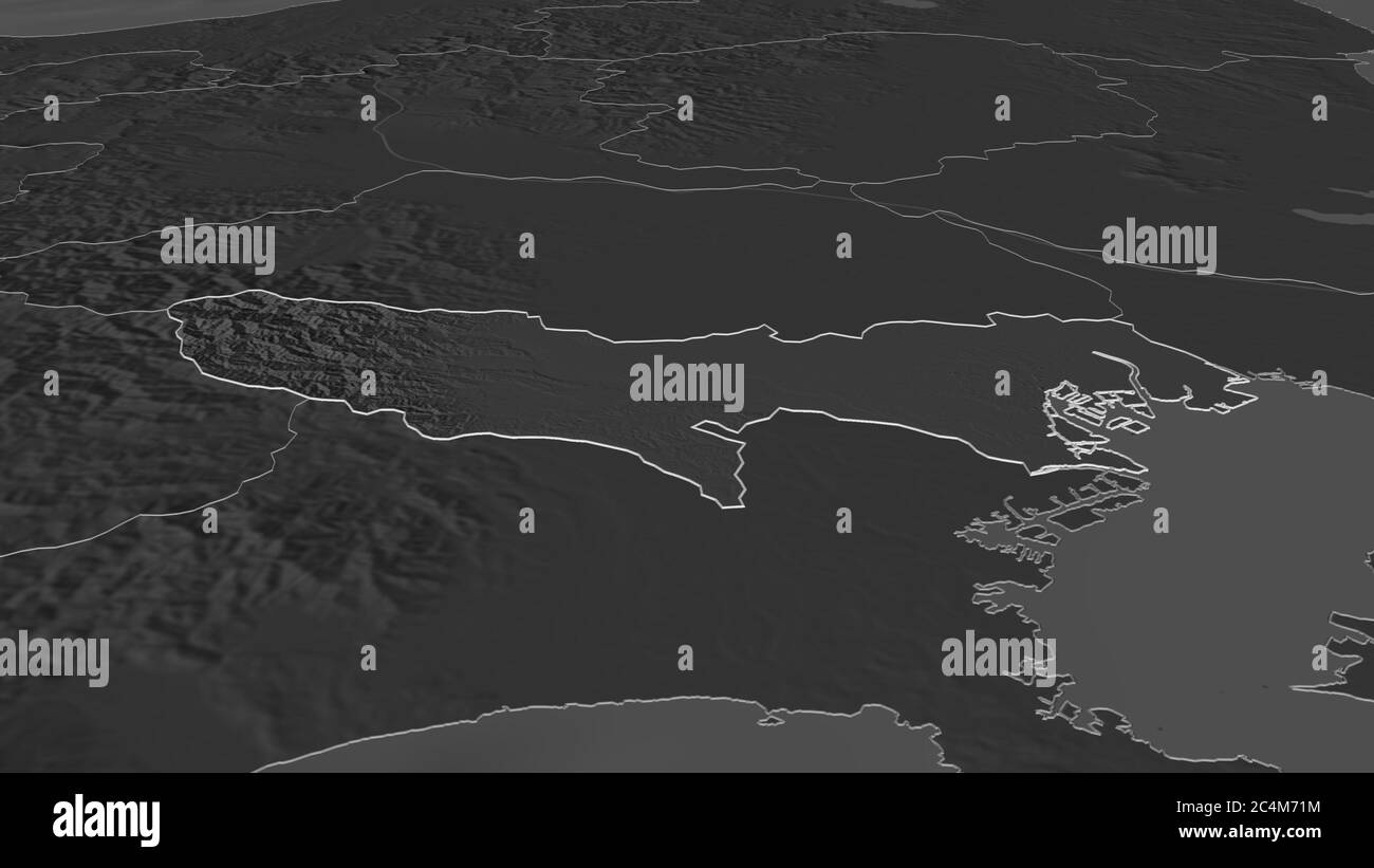 Zoom in on Tokyo (metropolis of Japan) outlined. Oblique perspective ...