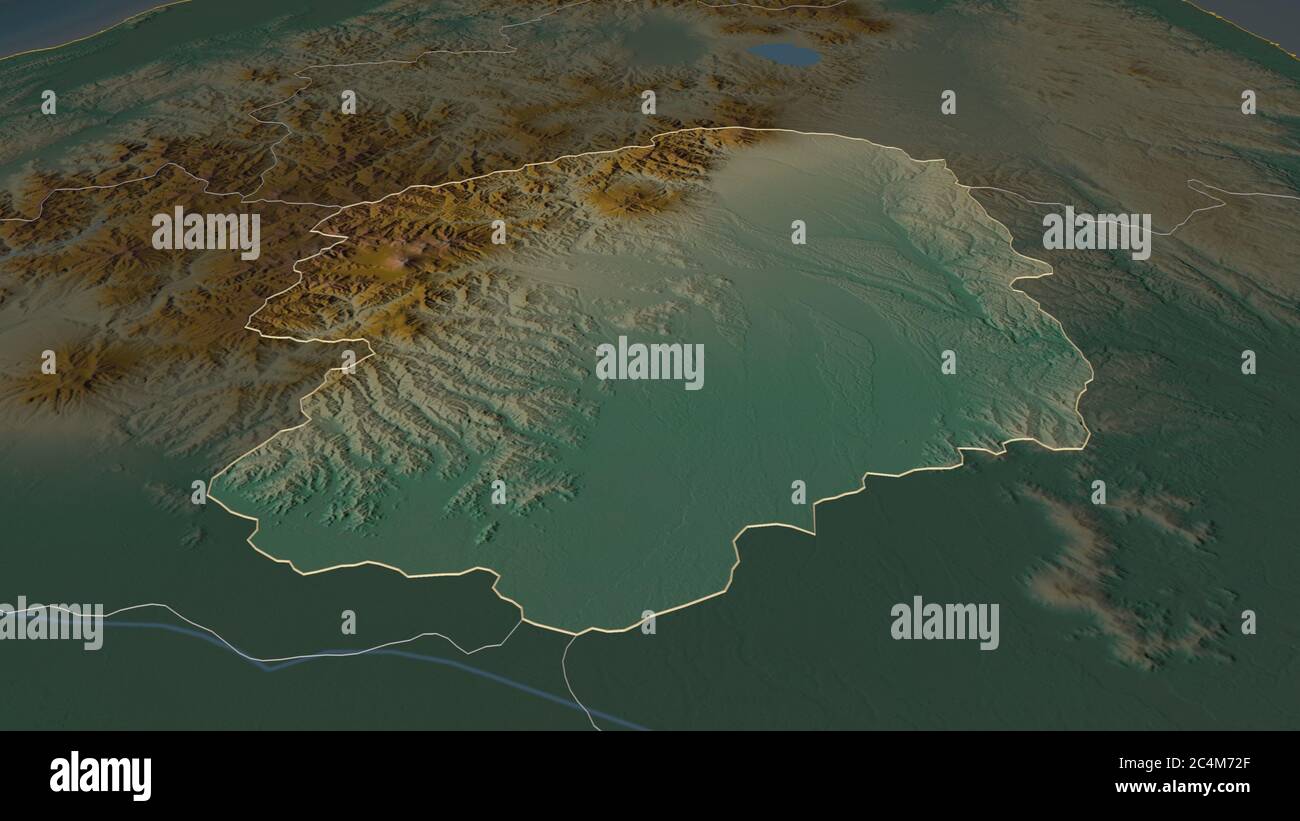 Zoom in on Tochigi (prefecture of Japan) outlined. Oblique perspective ...