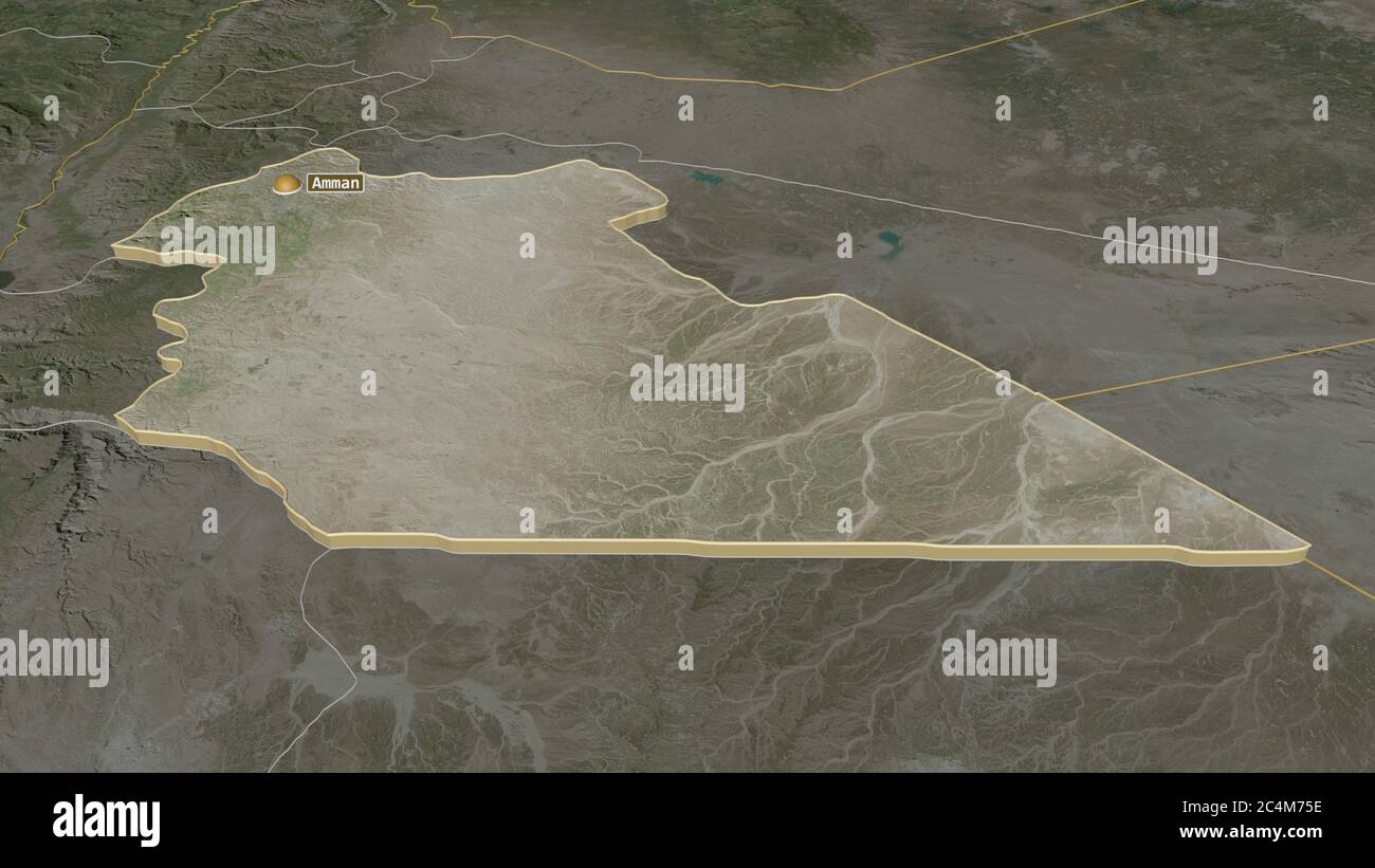 Zoom in on Amman (province of Jordan) extruded. Oblique perspective ...