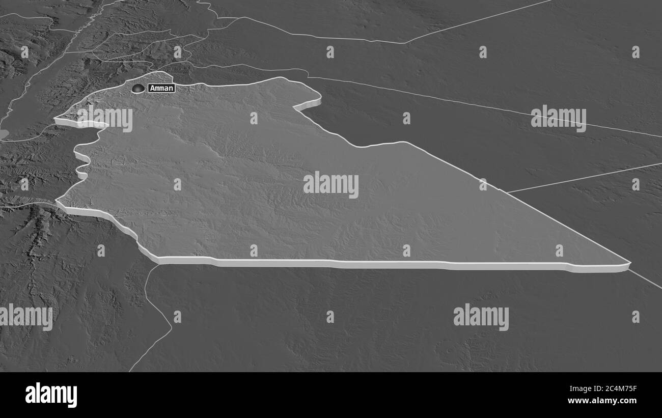Zoom in on Amman (province of Jordan) extruded. Oblique perspective ...