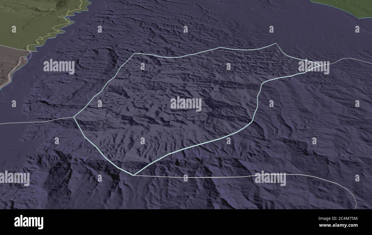 Zoom in on Ajlun (province of Jordan) outlined. Oblique perspective ...